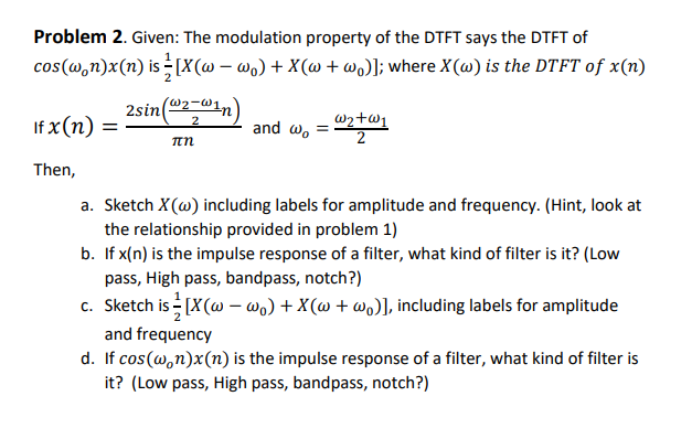 Solved Problem 2. Given: The modulation property of the DTFT | Chegg.com