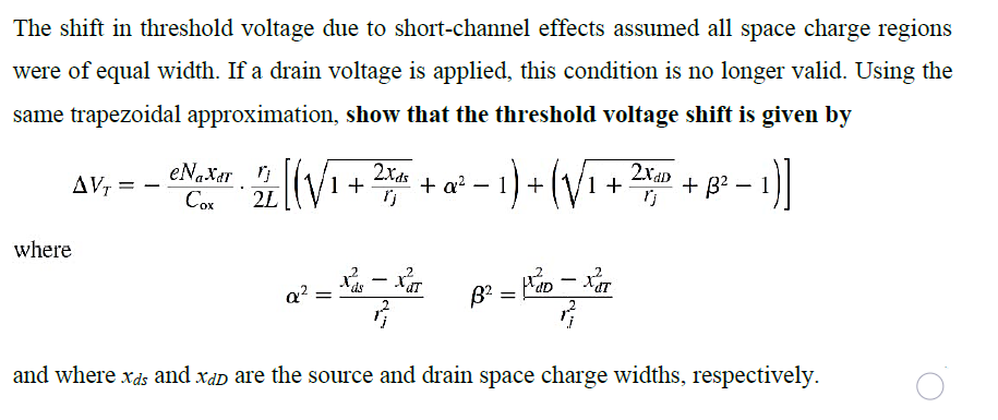 Solved The shift in threshold voltage due to short-channel | Chegg.com