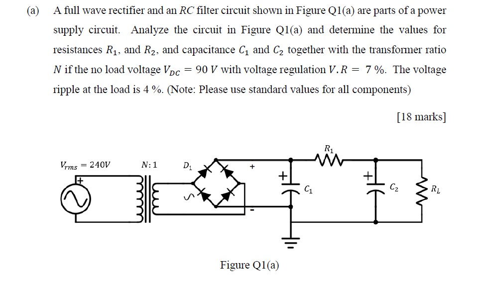 Solved (a) A full wave rectifier and an RC filter circuit | Chegg.com