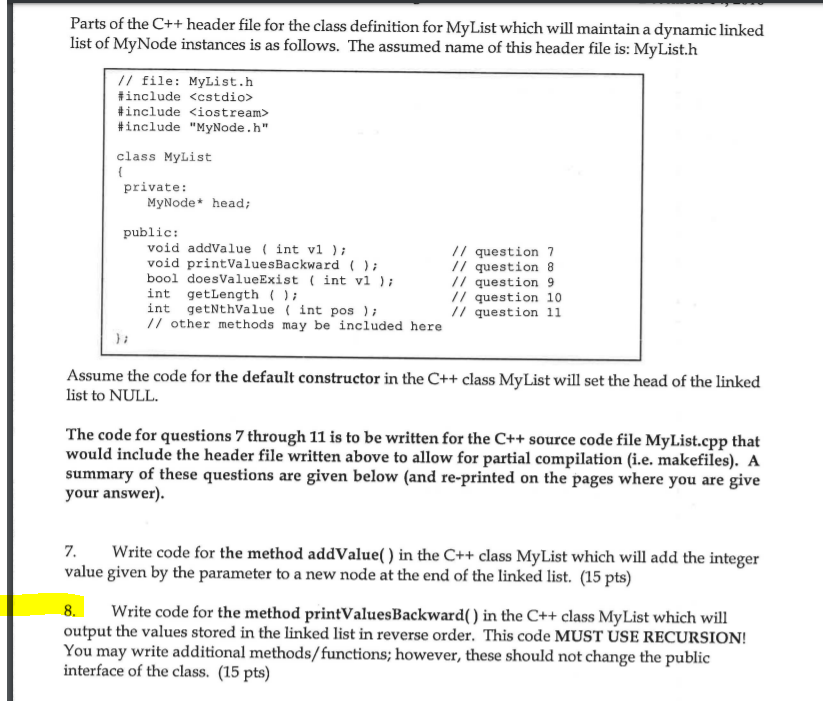 Solved Parts of the C++ header file for the class definition | Chegg.com