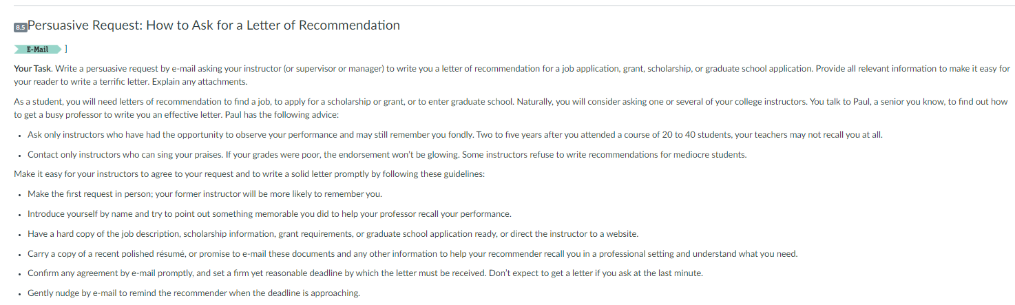 8.5 Persuasive Request: How to Ask for a Letter of | Chegg.com