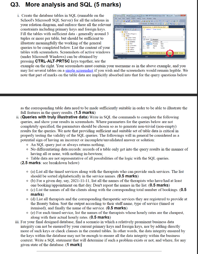 Q3. More analysis and SQL (5 marks) Sovery | Chegg.com