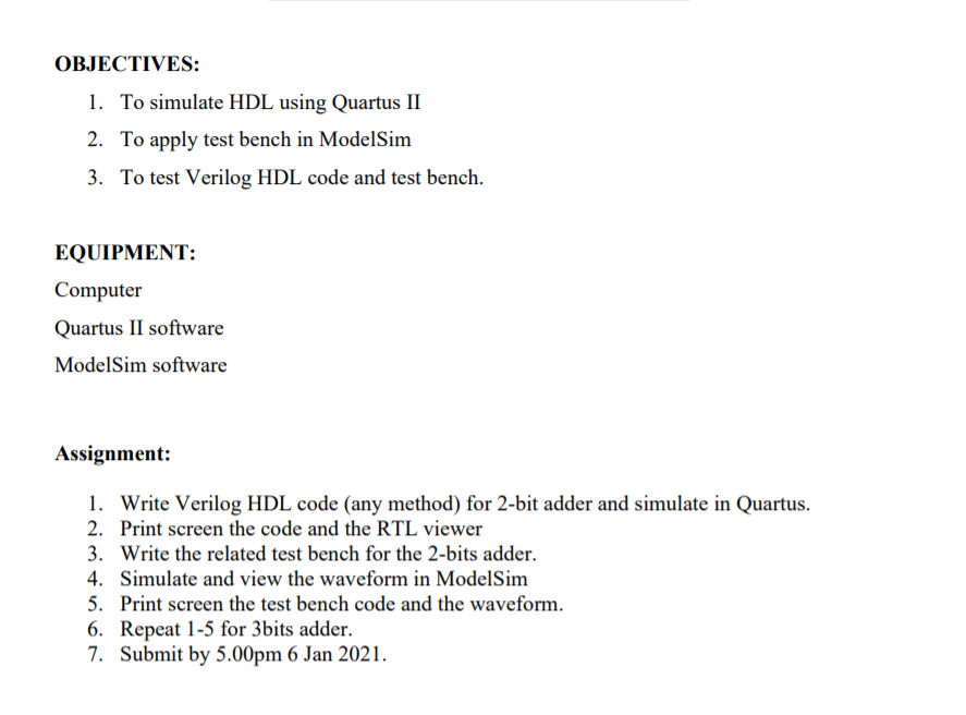 Solved OBJECTIVES: 1. To simulate HDL using Quartus II 2. To | Chegg.com