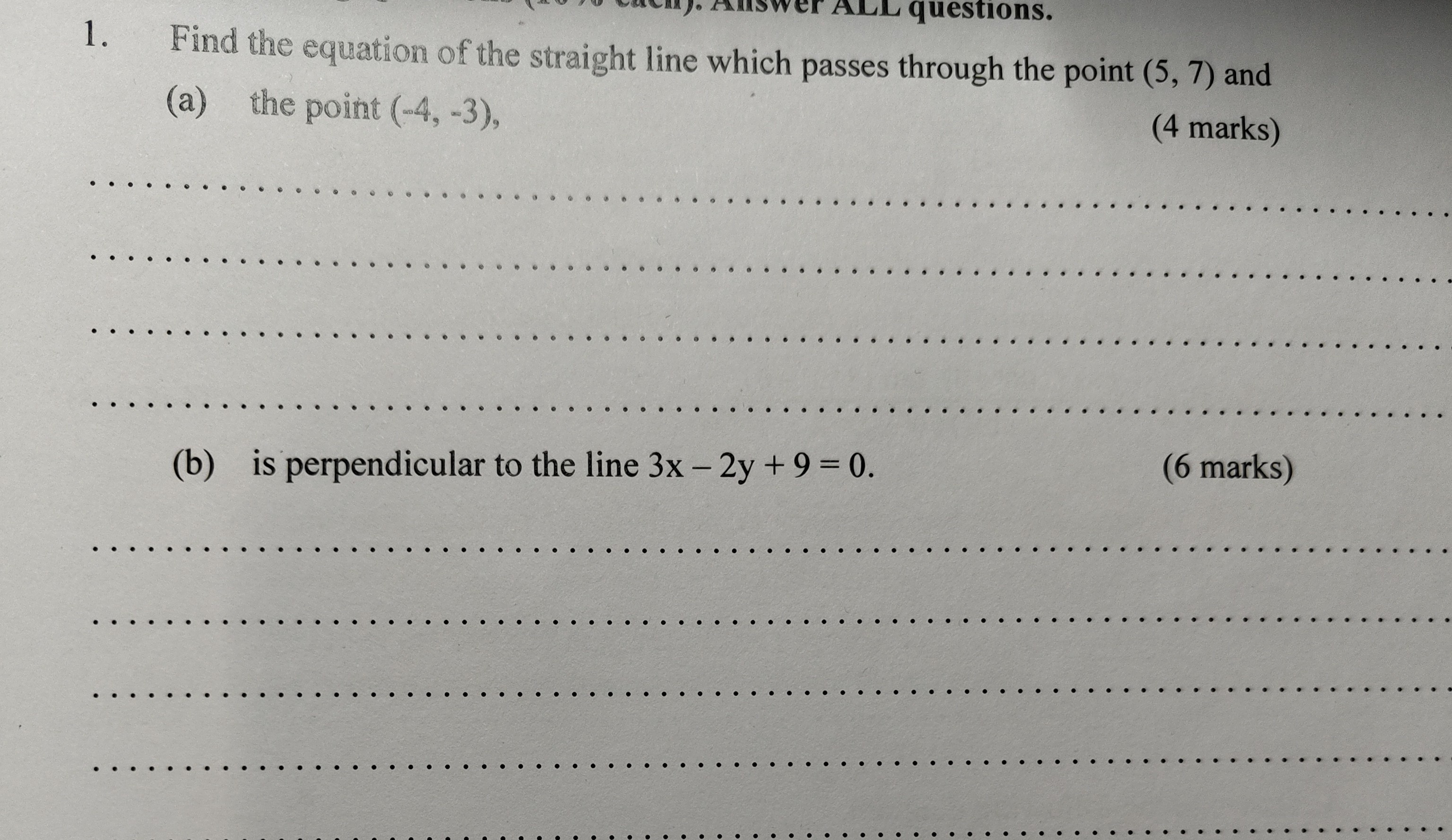 Solved 1. Find the equation of the straight line which | Chegg.com