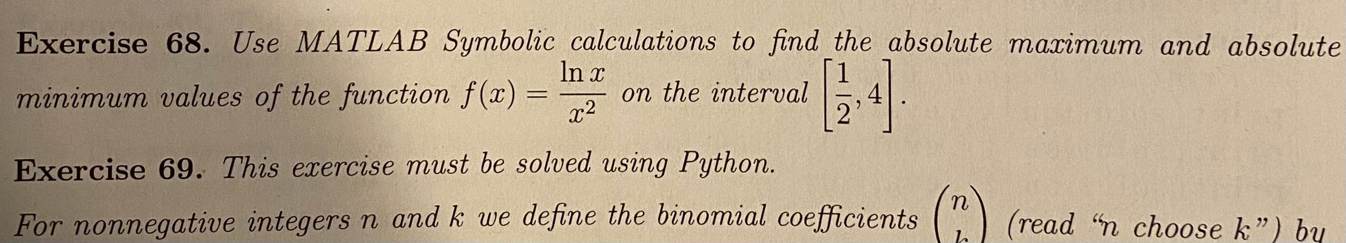 Solved Exercise 68 Use Matlab Symbolic Calculations To Find