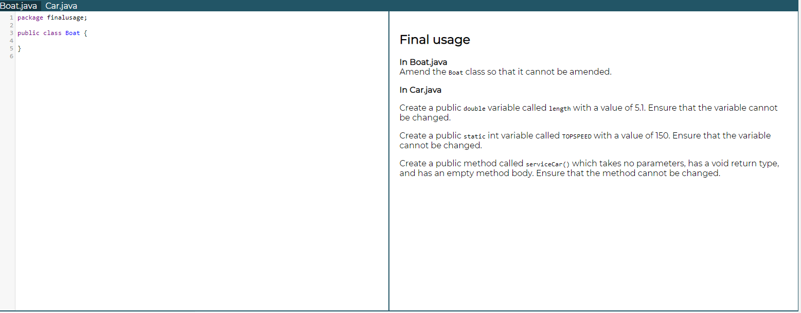 Solved Boatjava Carjava 1 Package Finalusage 3 Public 