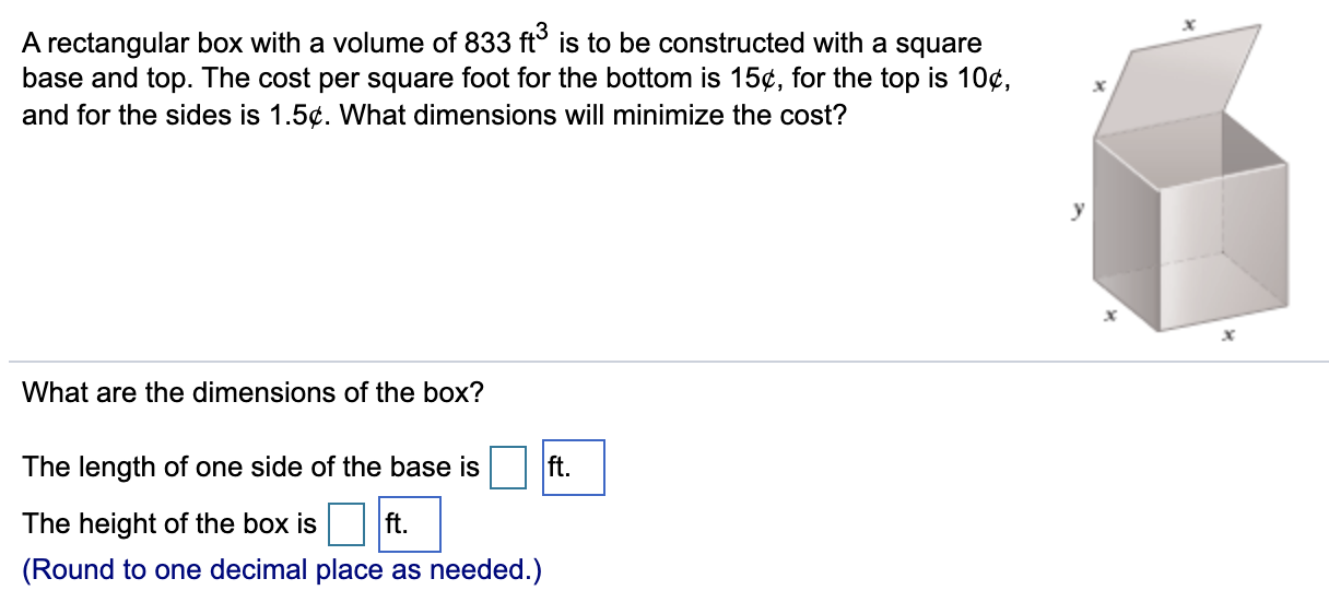 Solved A rectangular box with a volume of 833 ft' is to be | Chegg.com