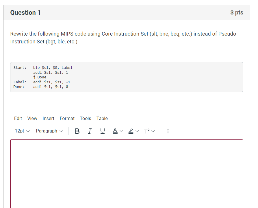 Solved Rewrite the following MIPS code using Core | Chegg.com