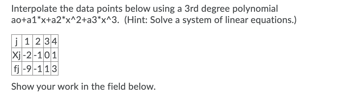 Solved Interpolate the data points below using a 3rd degree | Chegg.com