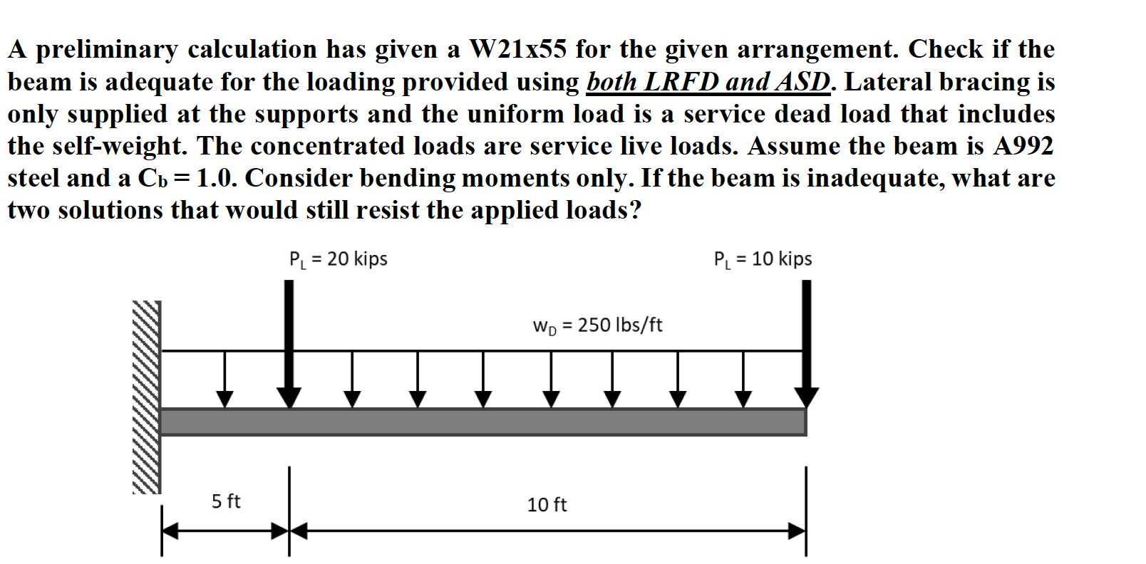 Solved A preliminary calculation has given a W21x55 for the | Chegg.com