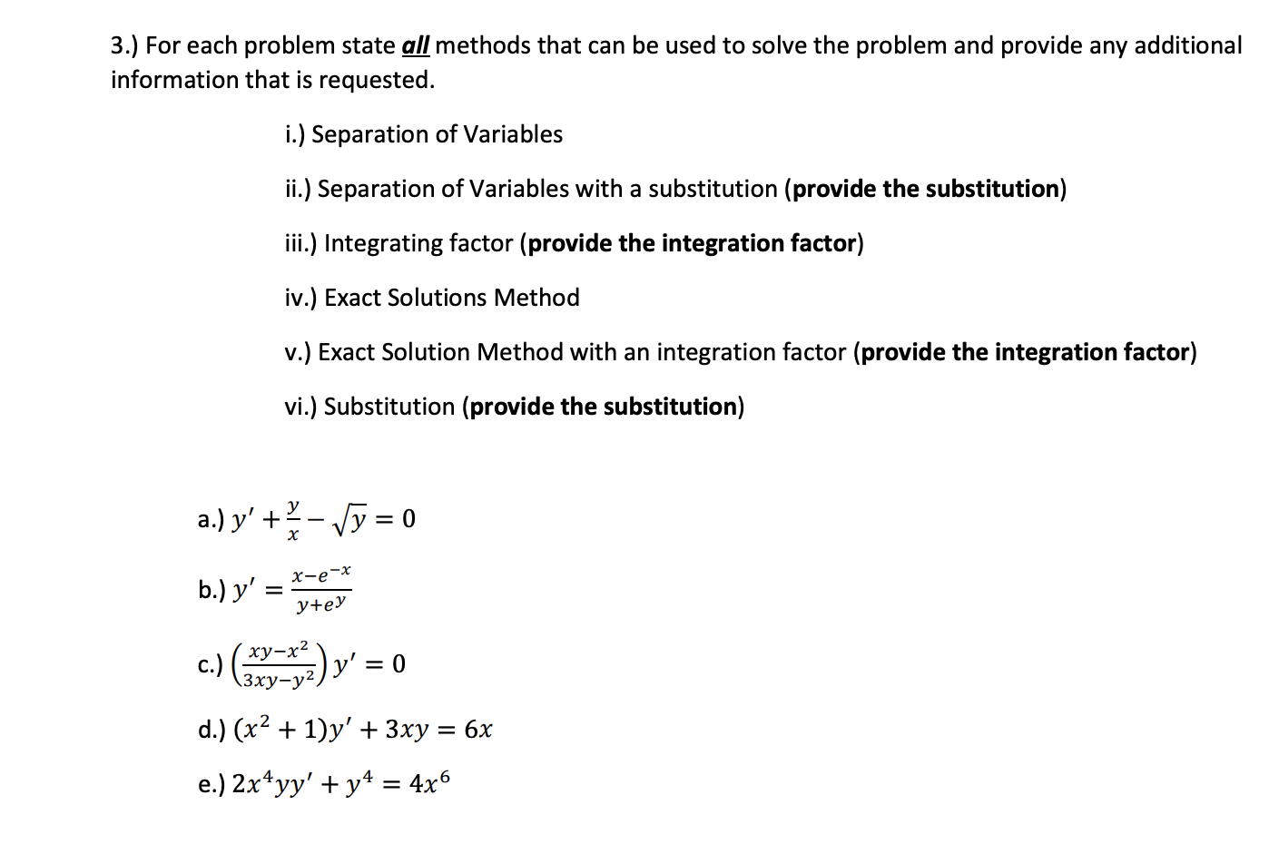 Solved 3.) For each problem state all methods that can be | Chegg.com