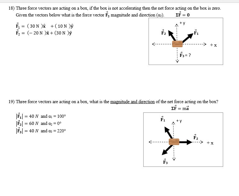 Solved 18) Three force vectors are acting on a box, if the | Chegg.com