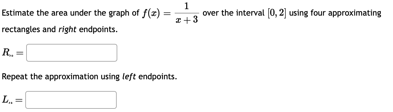 Solved Estimate the area under the graph of f(x)=1x+3 ﻿over | Chegg.com
