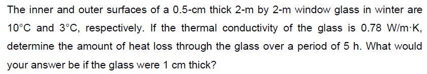 Solved The inner and outer surfaces of a 0.5-cm thick 2-m by | Chegg.com