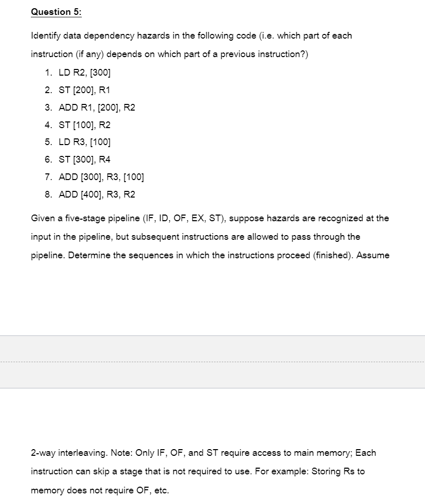 Solved Question 5: Identify data dependency hazards in the | Chegg.com