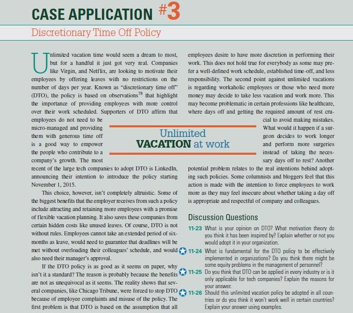 Solved CASE APPLICATION #3 Discretionary Time Off Policy U | Chegg.com