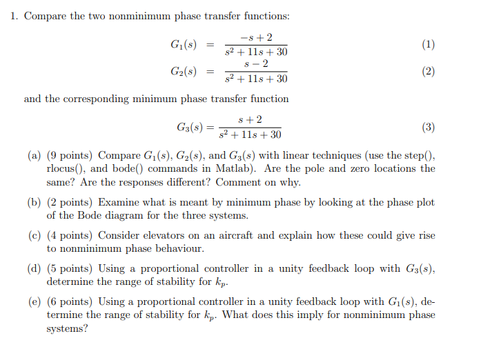 Solved Compare the two nonminimum phase transfer | Chegg.com