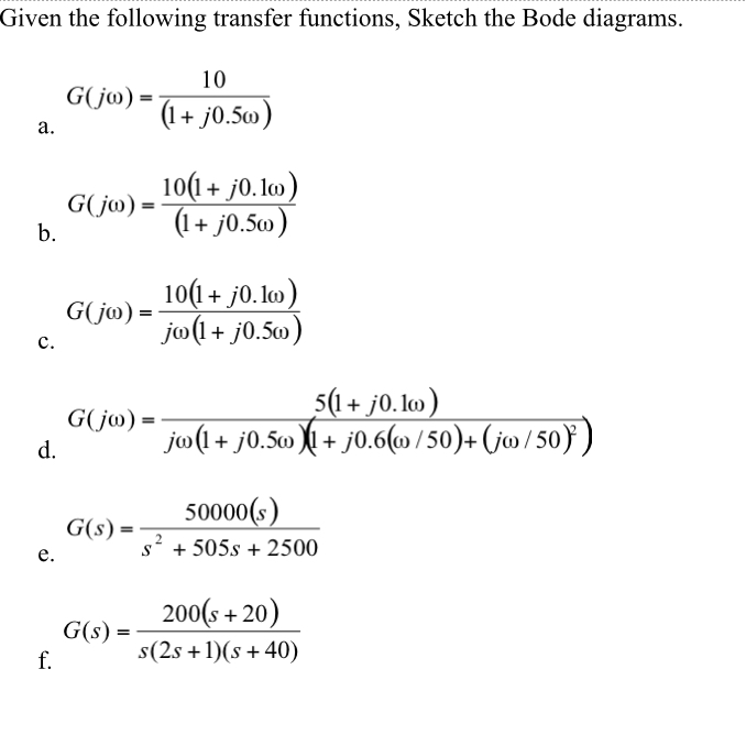 Given the following transfer functions, Sketch the | Chegg.com