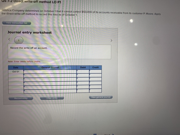 Solved S 7-2 Direct write-off method LO P1 Solstice Company | Chegg.com