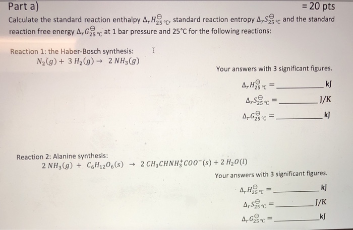 Part A 20 Pts Calculate The Standard Reaction