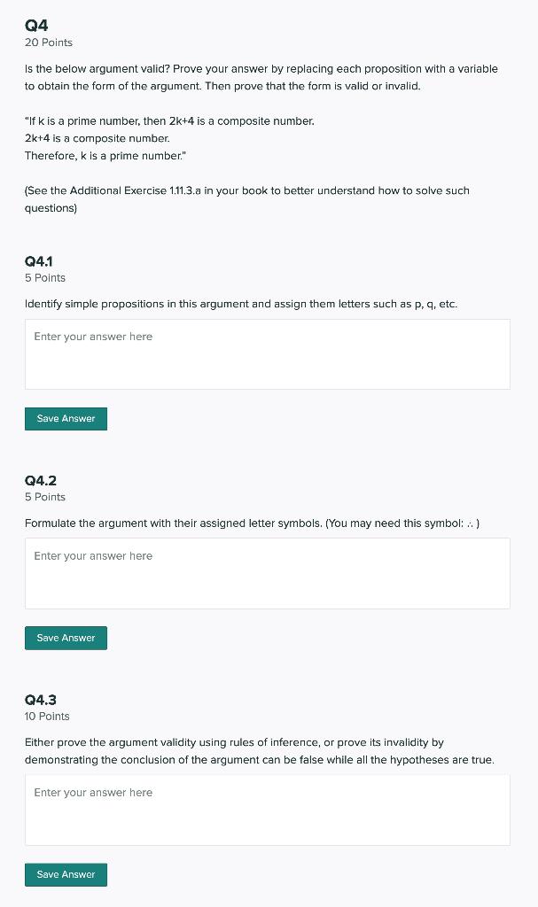 Solved Q4 20 Points Is the below argument valid? Prove your | Chegg.com