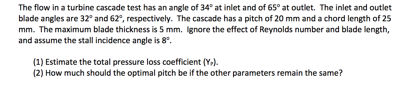 The flow in a turbine cascade test has an angle of | Chegg.com