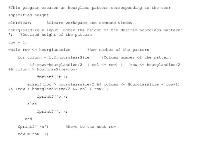 Solved Part 2: Build a MatLab Hourglass Correctly (5 points) | Chegg.com