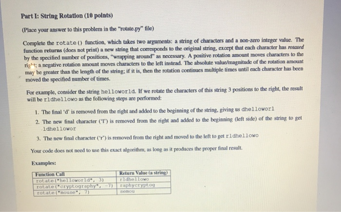 Solved Part I: String Rotation (10 points) (Place your | Chegg.com