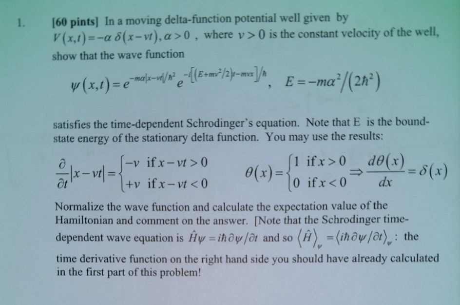 Solved 160 pints] In a moving delta-function potential well | Chegg.com