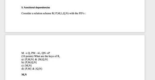 Solved 5. Functional dependencies Consider a relation scheme | Chegg.com