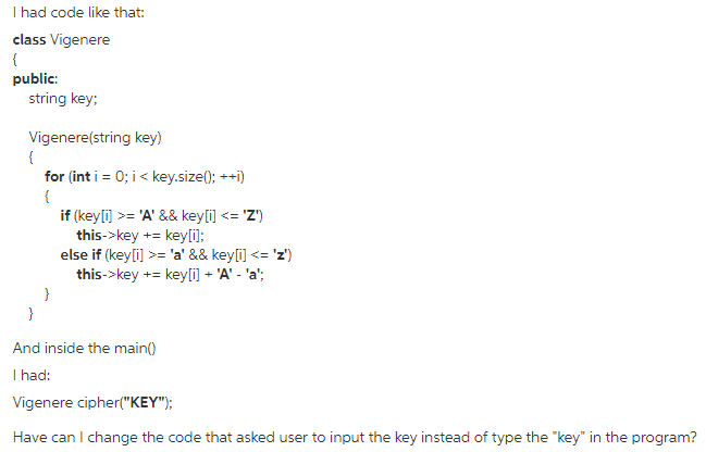Solved I had code like that: class Vigenere public: string | Chegg.com