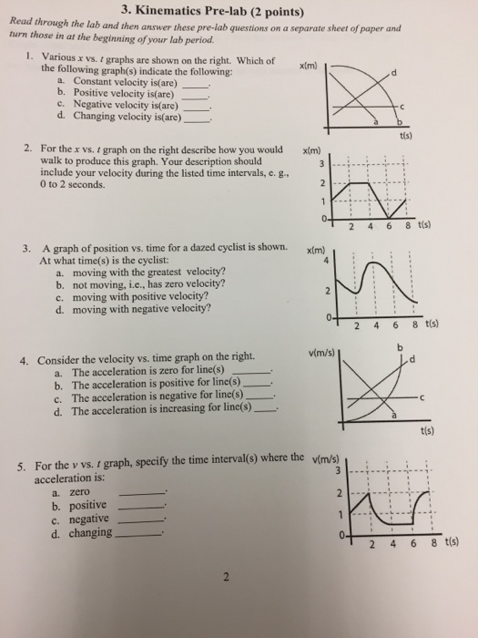 Solved 3. Kinematics Pre-lab (2 points) through the lab and | Chegg.com