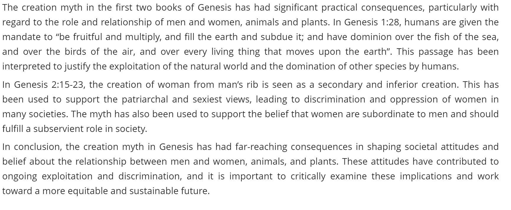 Solved The creation myth in the first two books of Genesis | Chegg.com