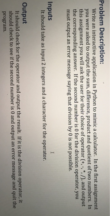 Solved Problem Description: Write an interactive application | Chegg.com