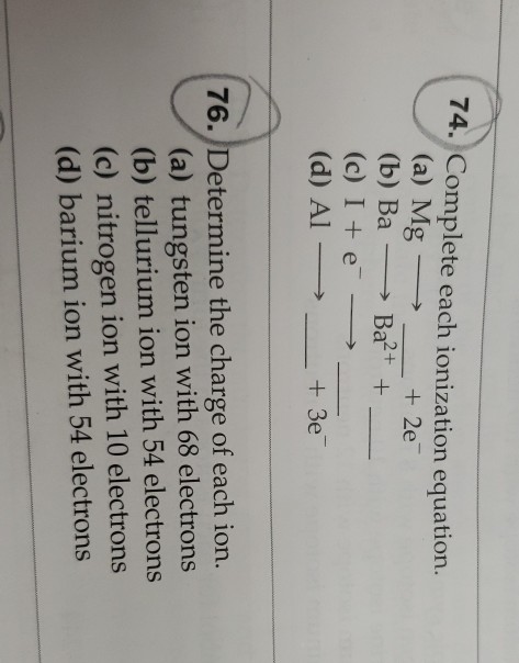 Solved 74. Complete each ionization equation. (a) Mg (b) Ba | Chegg.com
