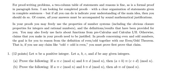 Solved For proof-writing problems, a two-column table of | Chegg.com