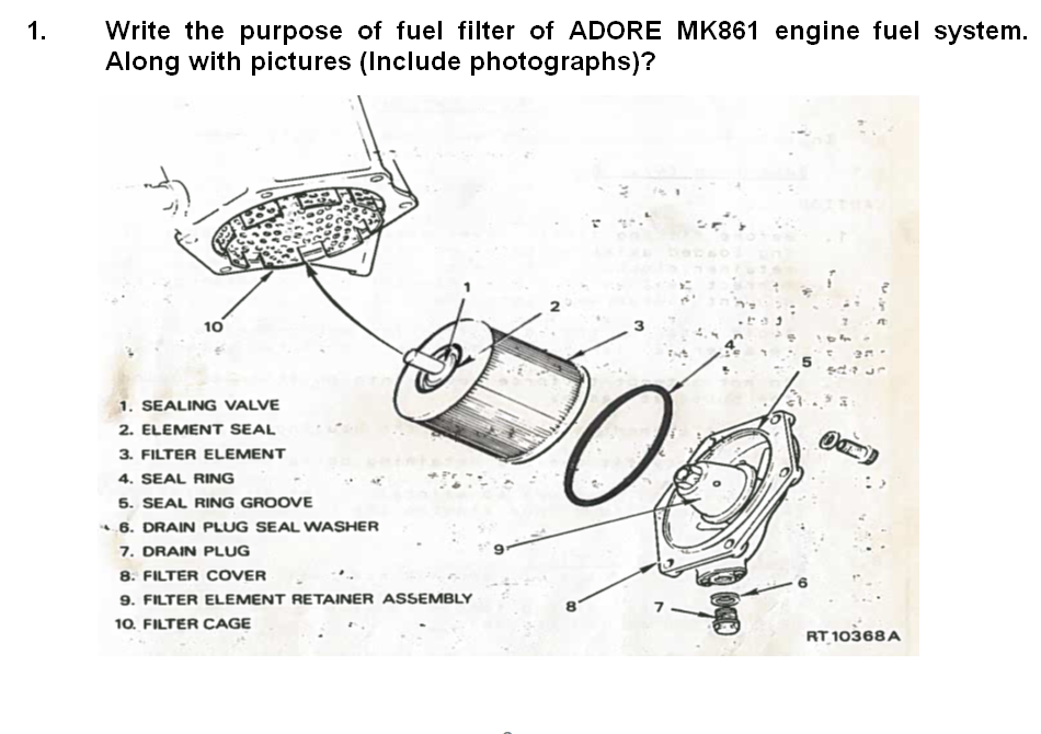 Solved 1. Write the purpose of fuel filter of ADORE MK861 | Chegg.com