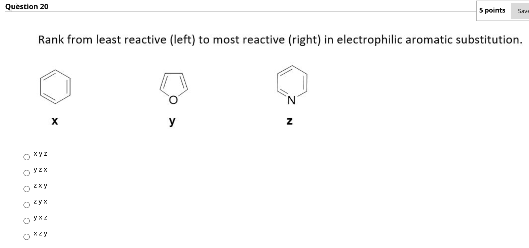 Solved Question 20 5 points Save Rank from least reactive | Chegg.com