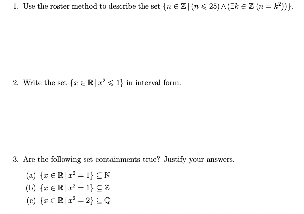 Solved 1. Use the roster method to describe the set | Chegg.com