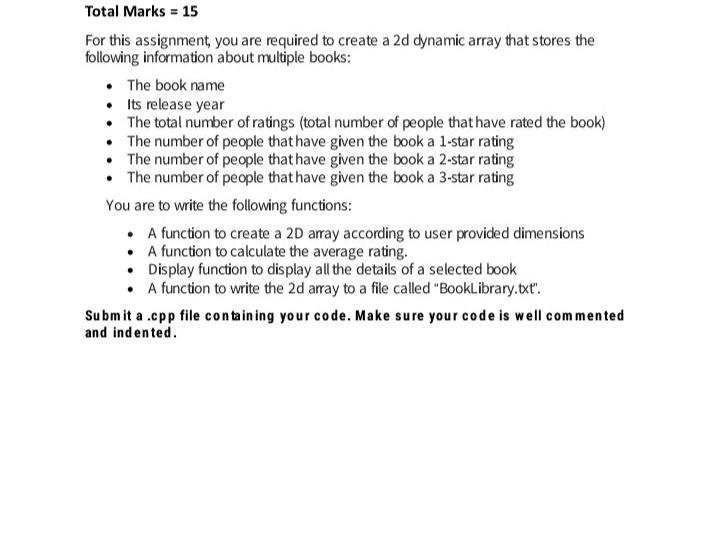 Solved Total Marks = 15 For this assignment, you are | Chegg.com