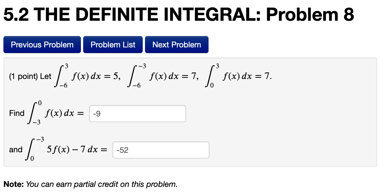 Solved 5.2 THE DEFINITE INTEGRAL: Problem 8 Previous Problem | Chegg.com