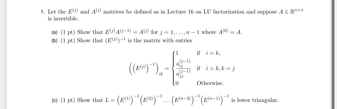 1. Let the E(j) and A(j) matrices be defined as in | Chegg.com