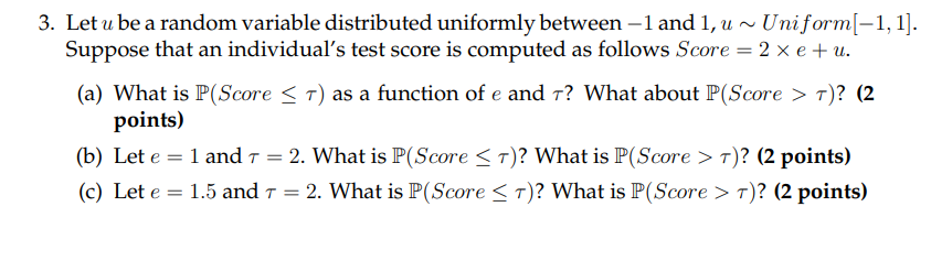 Solved Let u ﻿be a random variable distributed uniformly | Chegg.com