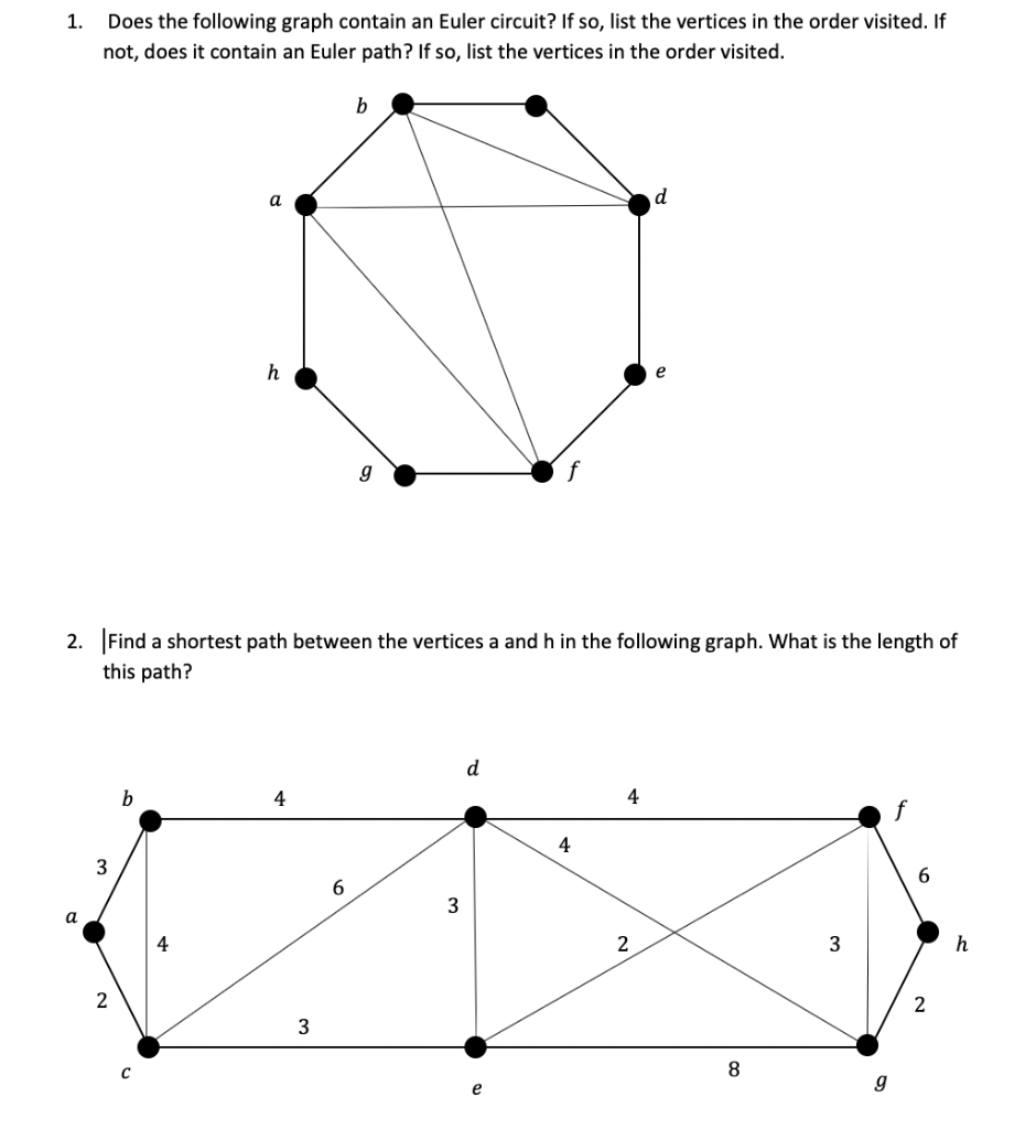 Solved 1. Does the following graph contain an Euler circuit? | Chegg.com