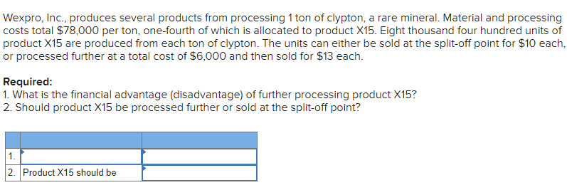 Solved Wexpro, Inc., produces several products from | Chegg.com