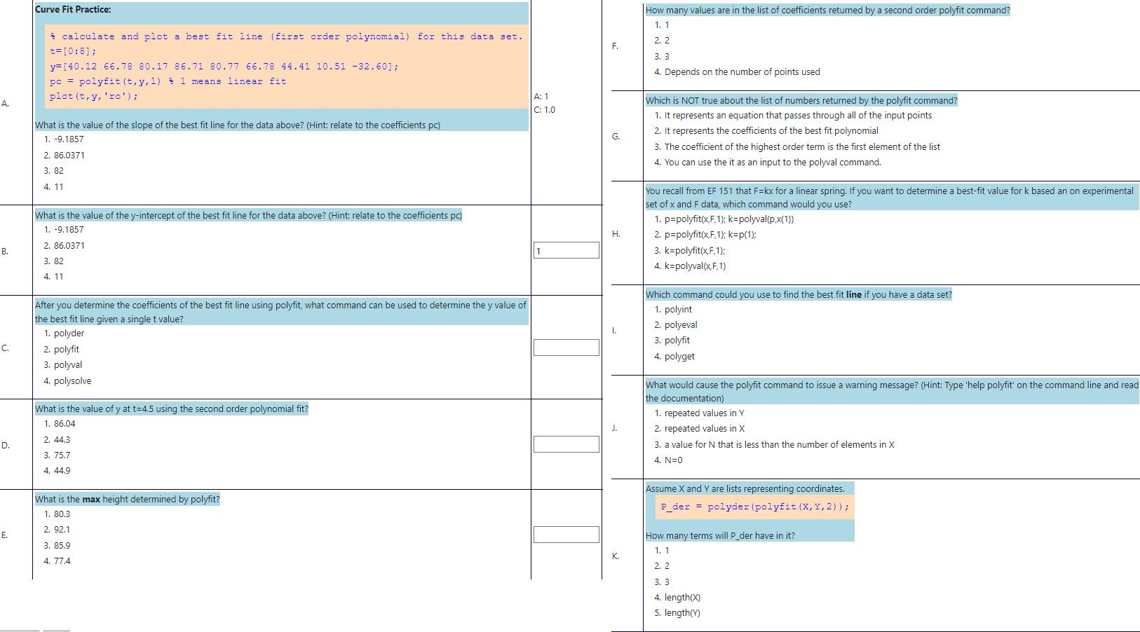 Solved Curve Fit Practice: How many values are in the list | Chegg.com