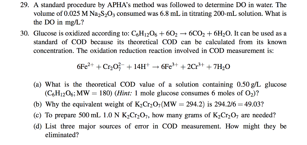 Solved 29. A standard procedure by APHA's method was | Chegg.com