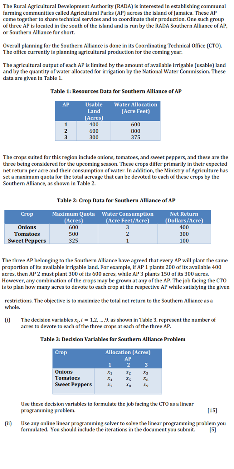 Solved The Rural Agricultural Development Authority (RADA) | Chegg.com