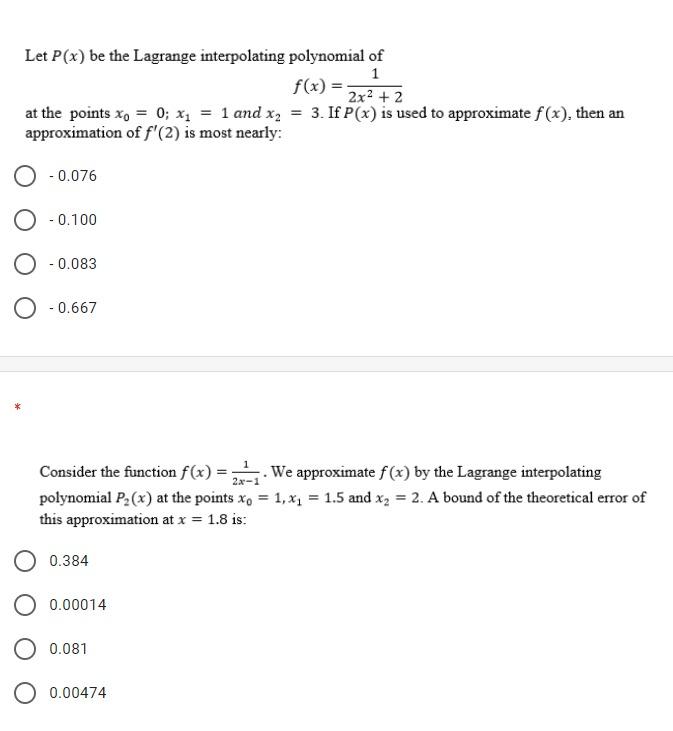 Solved Let P(x) be the Lagrange interpolating polynomial of | Chegg.com