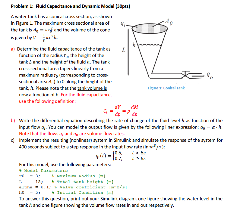 Problem 1: Fluid Capacitance and Dynamic Model | Chegg.com